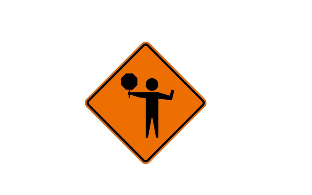 Flagger Ahead with Staff Symbol Roll-up Sign - Traffic Safety Supply ...